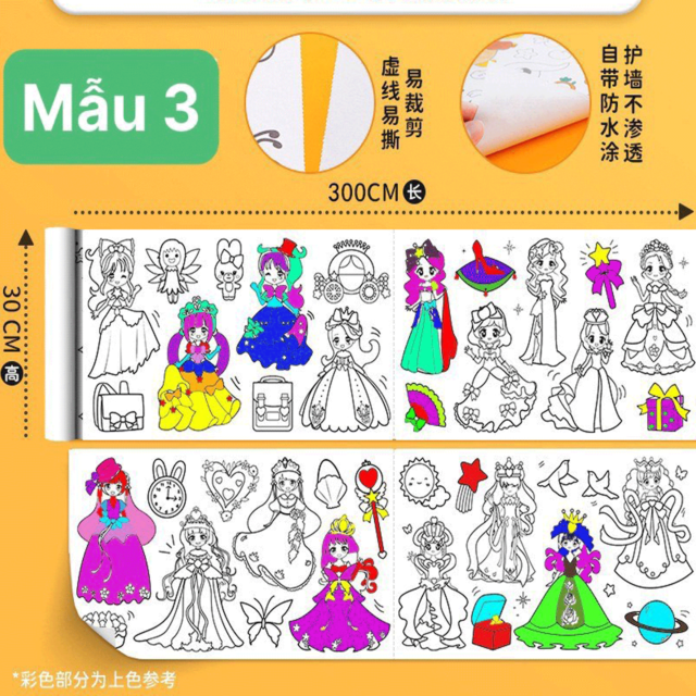 Tranh cuộn tô màu, cắt dán làm sticker dài 3m có 5 mẫu cho bé trai và ...