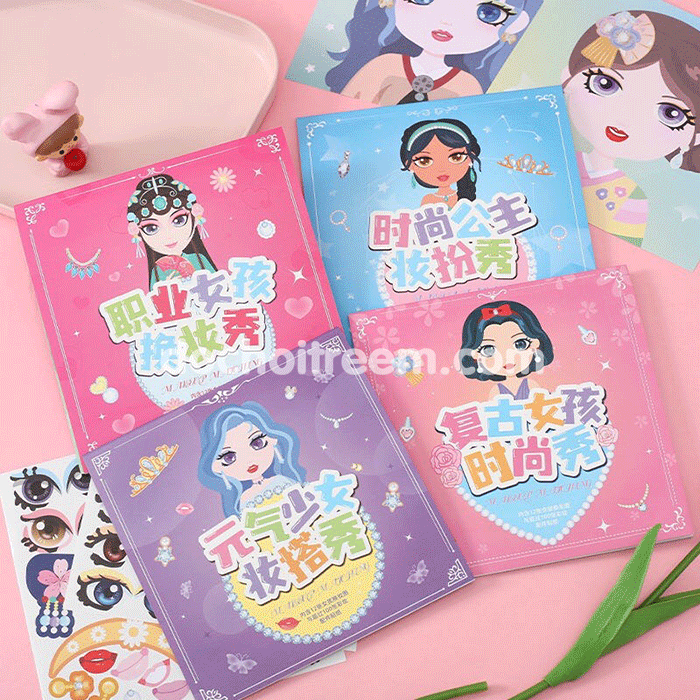 Combo 4 cuốn sticker dán trang điểm gương mặt búp bê, công chúa HDCB4
