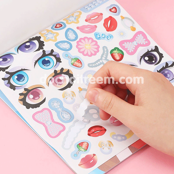 Combo 4 cuốn sticker dán trang điểm gương mặt búp bê, công chúa HDCB4